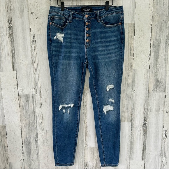Judy Blue | Jeans | Judy Blue Distressed Button Fly Blue High Rise ...